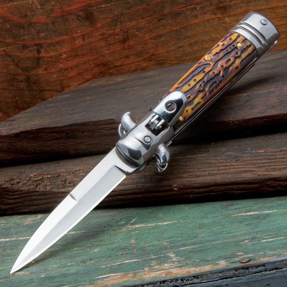 Stag Lever Lock Automatic Stiletto Knife Stainless