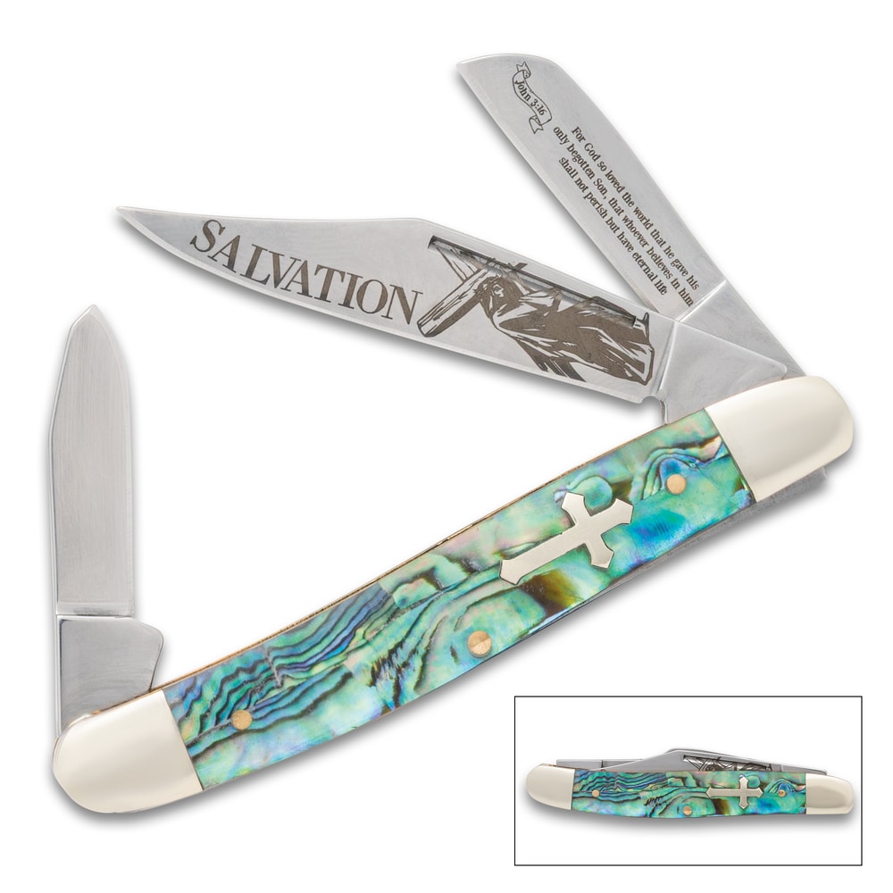 Christian Abalone Stockman Pocket Knife