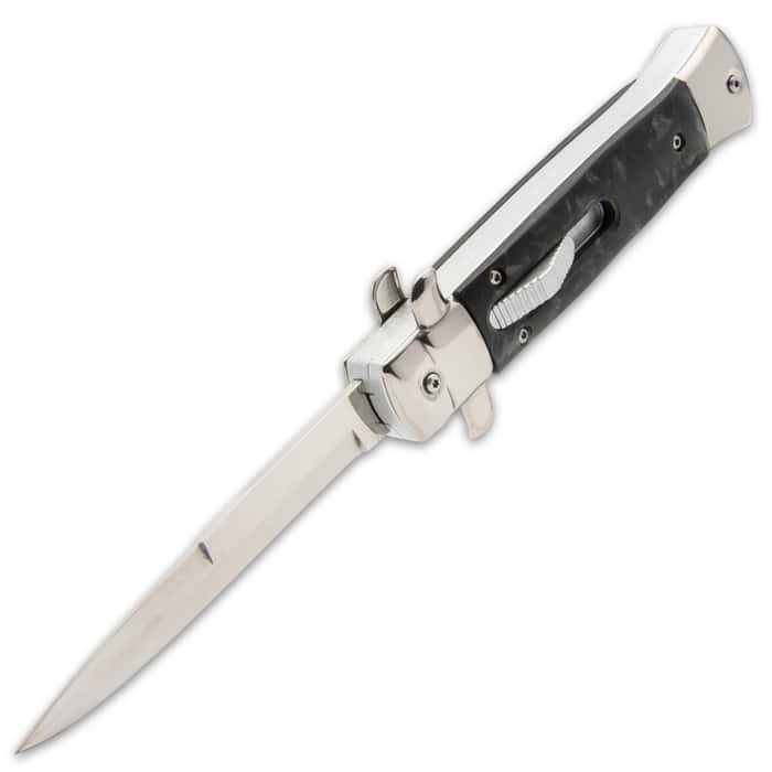 Black Marbleized Stiletto Automatic OTF Knife Stainless