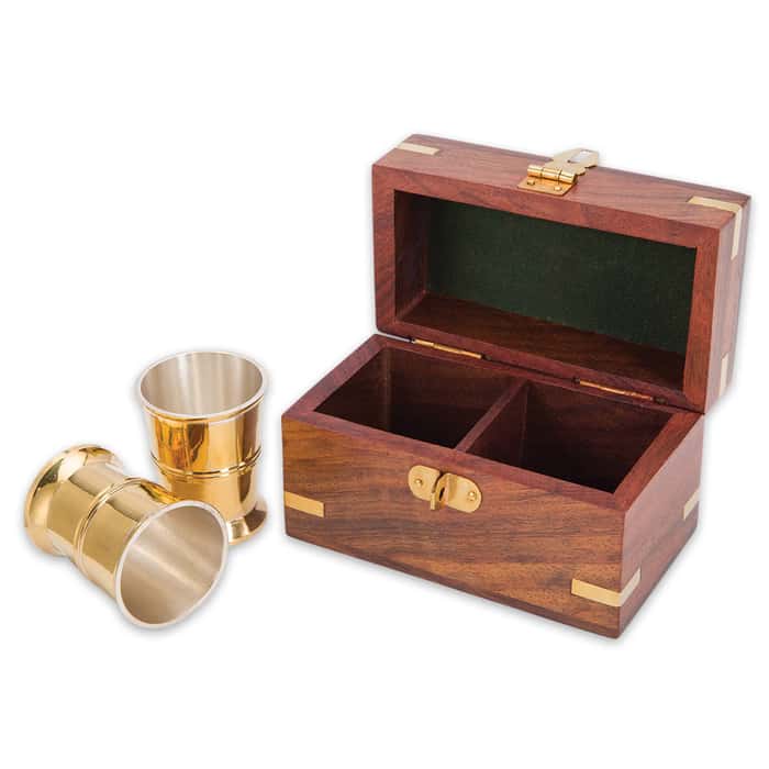 Rum Cups And Wooden Box Set