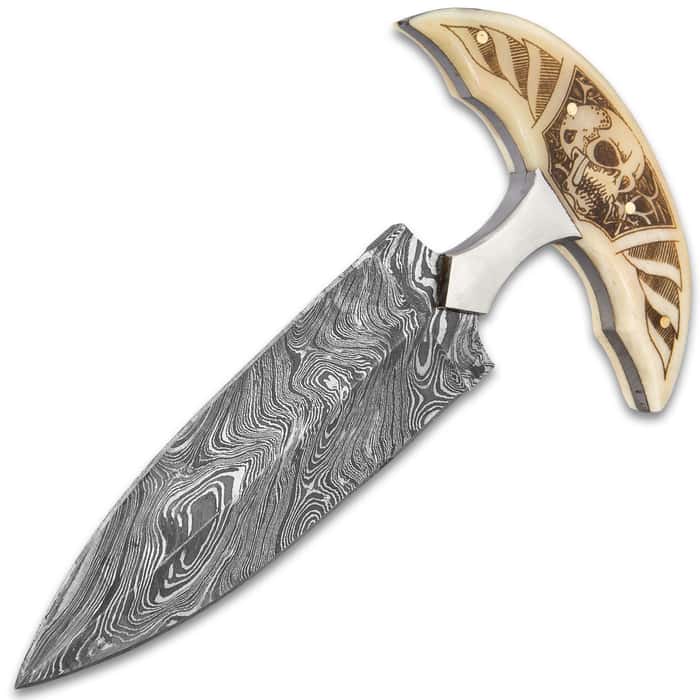 Skull Bone Push Dagger With Sheath Damascus