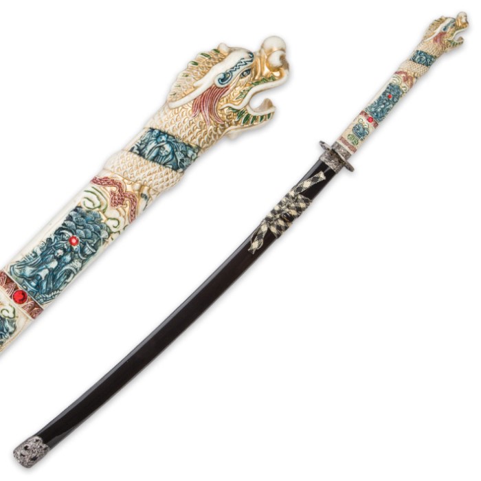 Highlander Open Mouth Dragon Katana with Black Lacquered Saya - Free ...